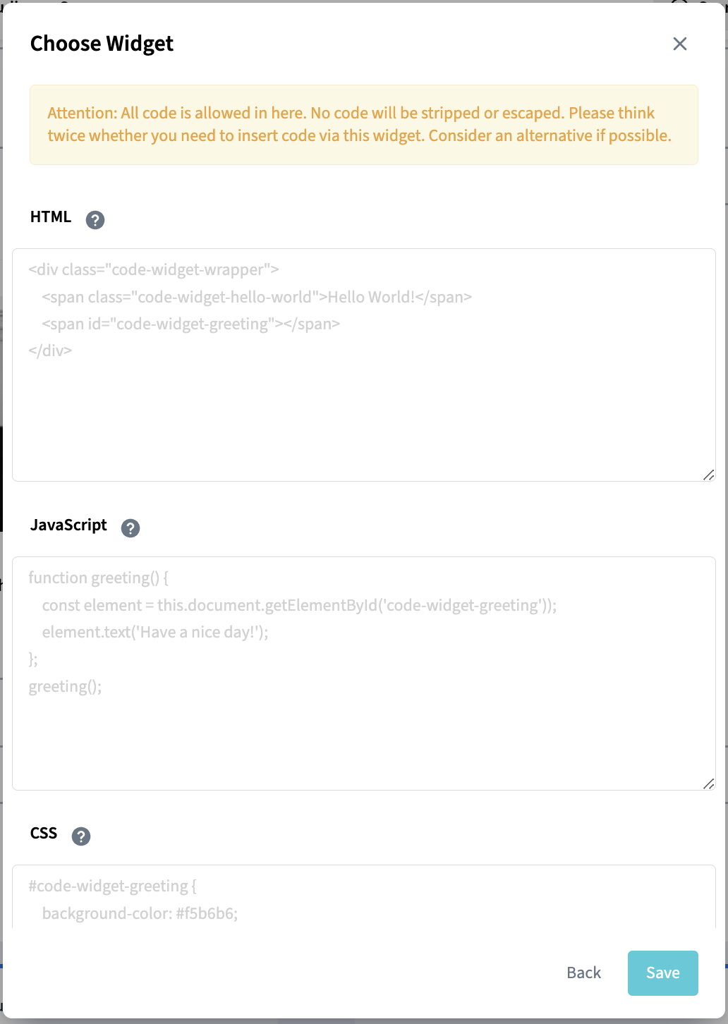 Code widget – Haiilo Support Center