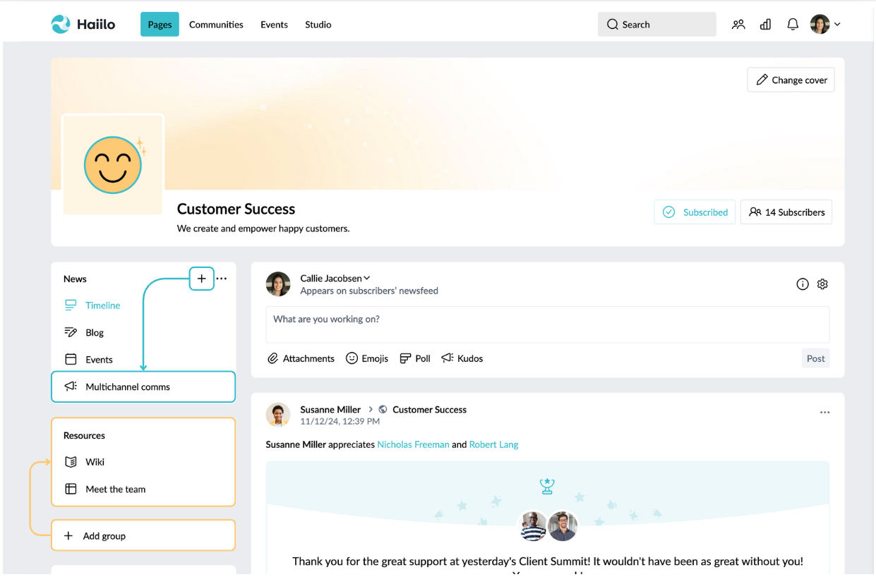 Adding content to pages – Haiilo Support Center