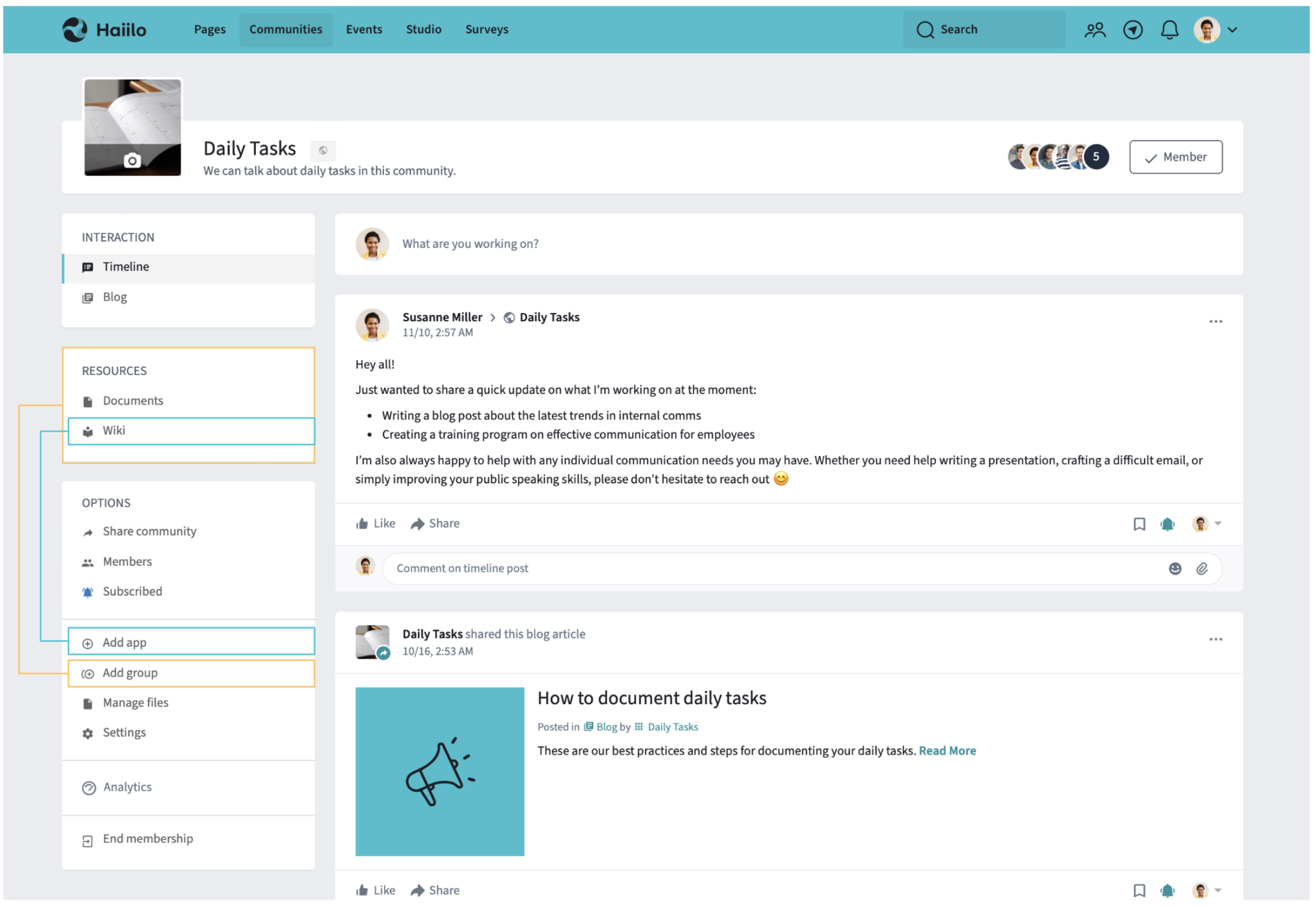 Adding content to communities – Haiilo Support Center