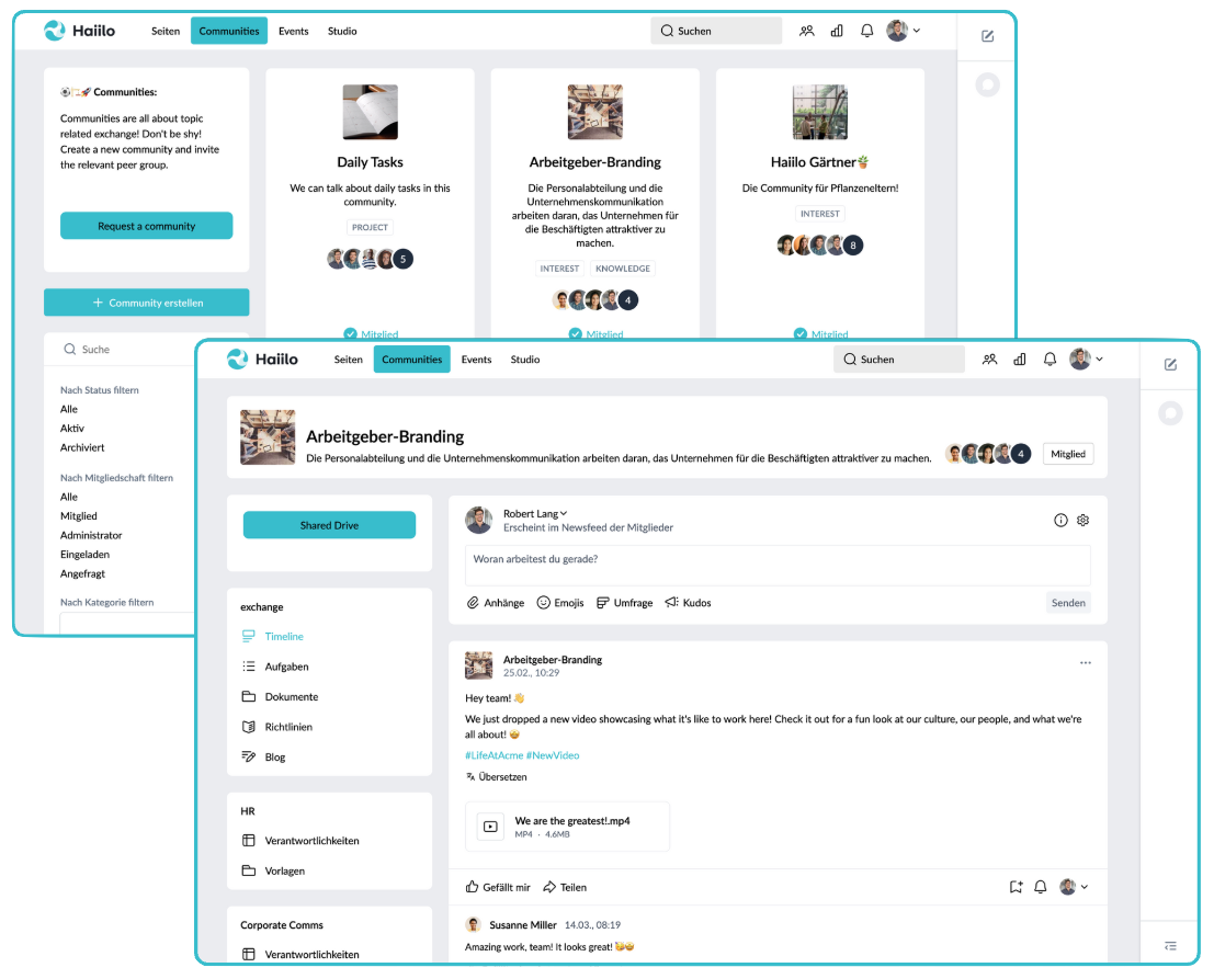 Communities Überblick – Haiilo Support Center