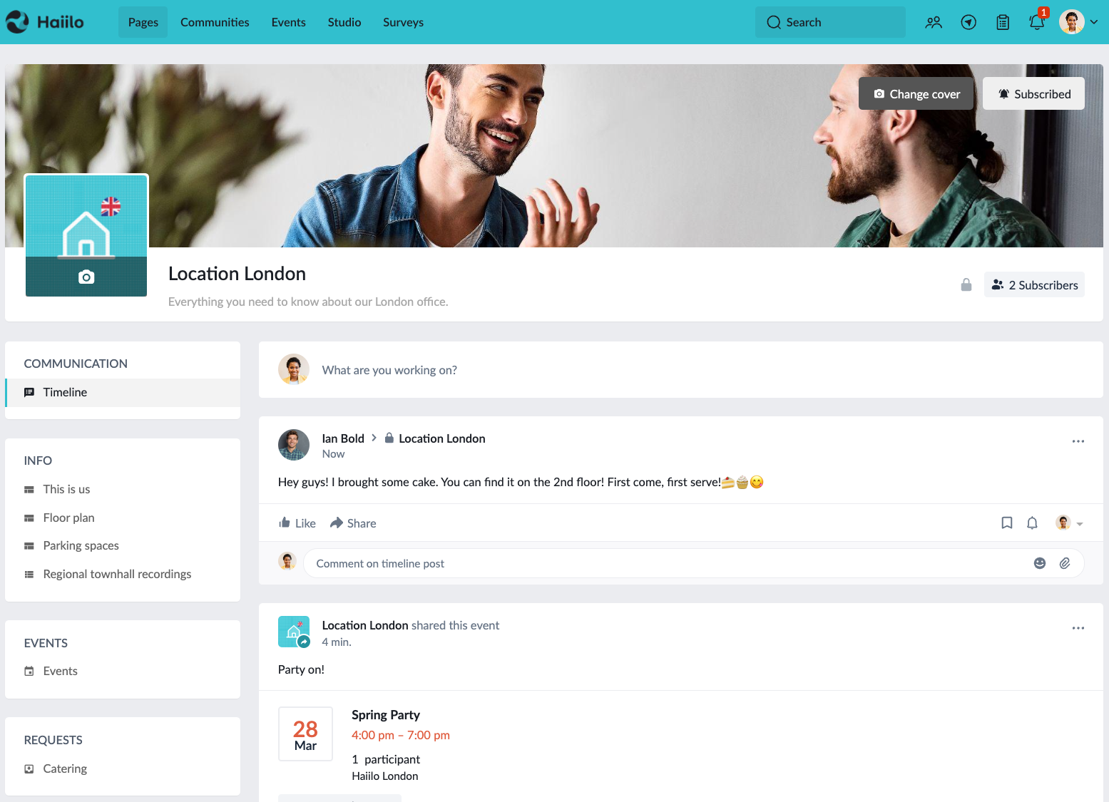 Example: Location page – Haiilo Support Center