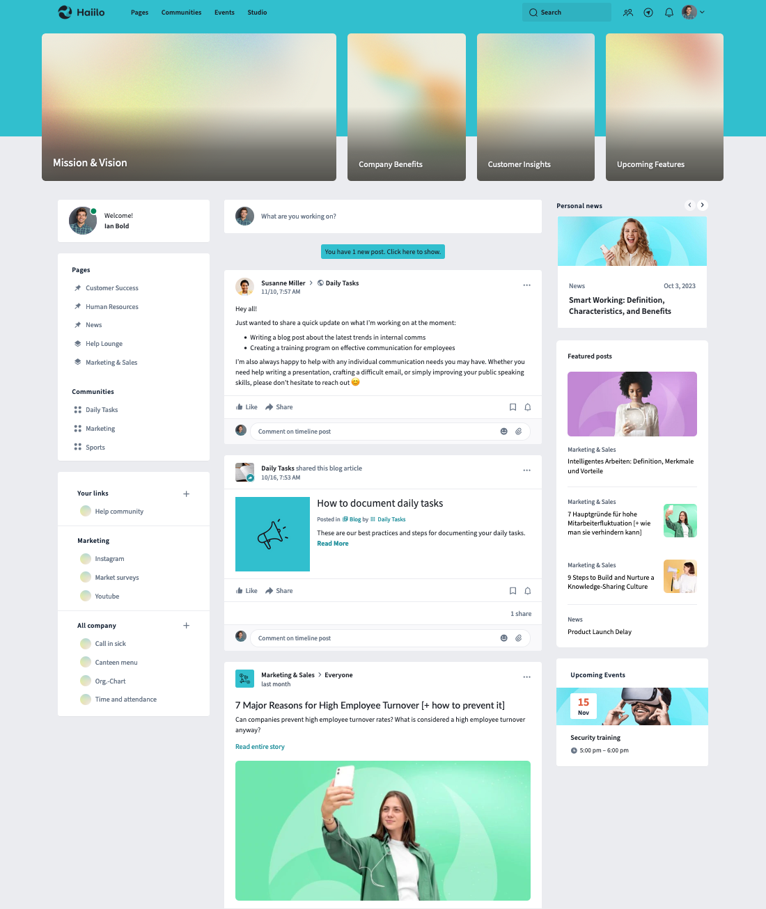 Example: Interactive homepage – Haiilo Support Center