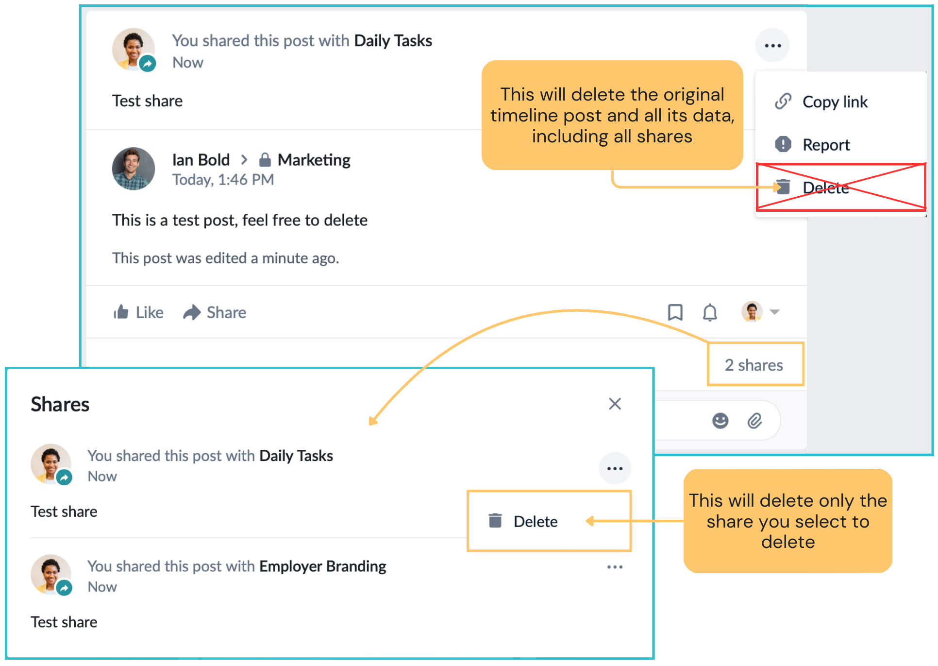 Deleting timeline posts – Haiilo Support Center