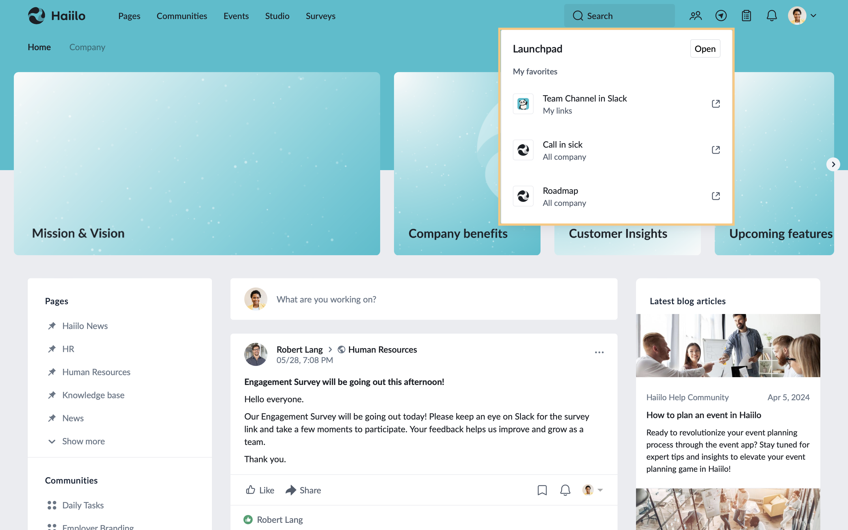 Using the launchpad – Haiilo Support Center