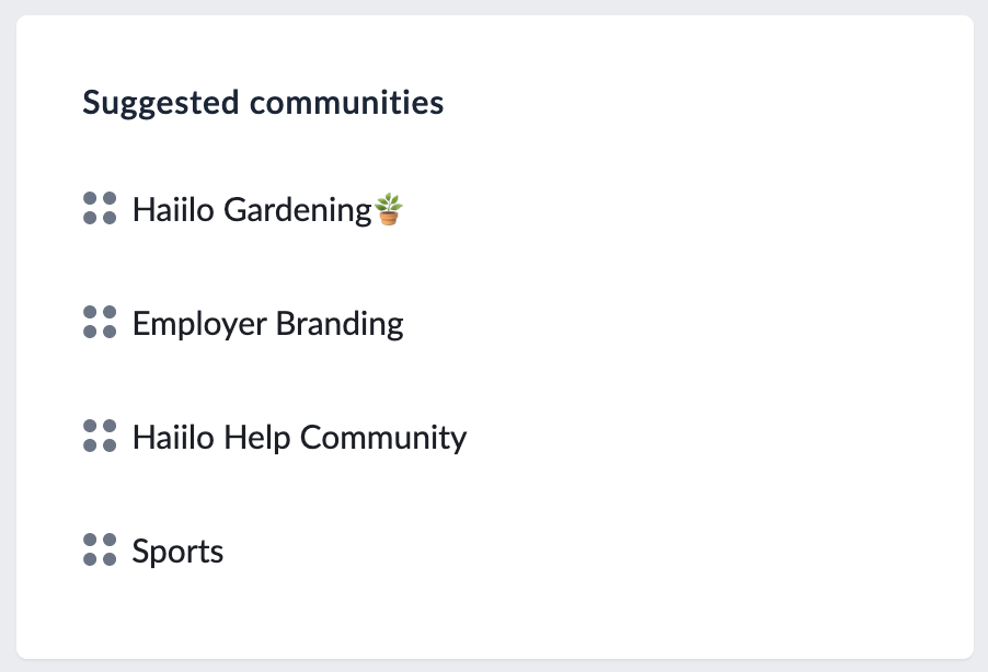 Suggested communities widget – Haiilo Support Center