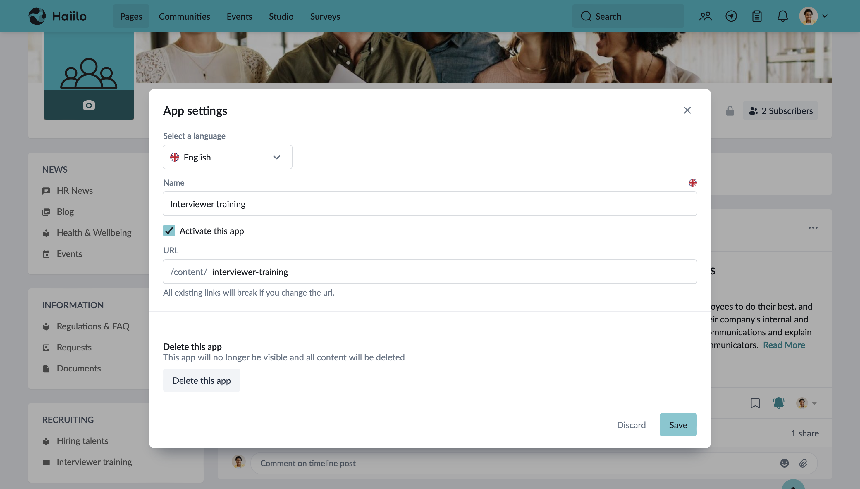 Setting up a Content app – Haiilo Support Center