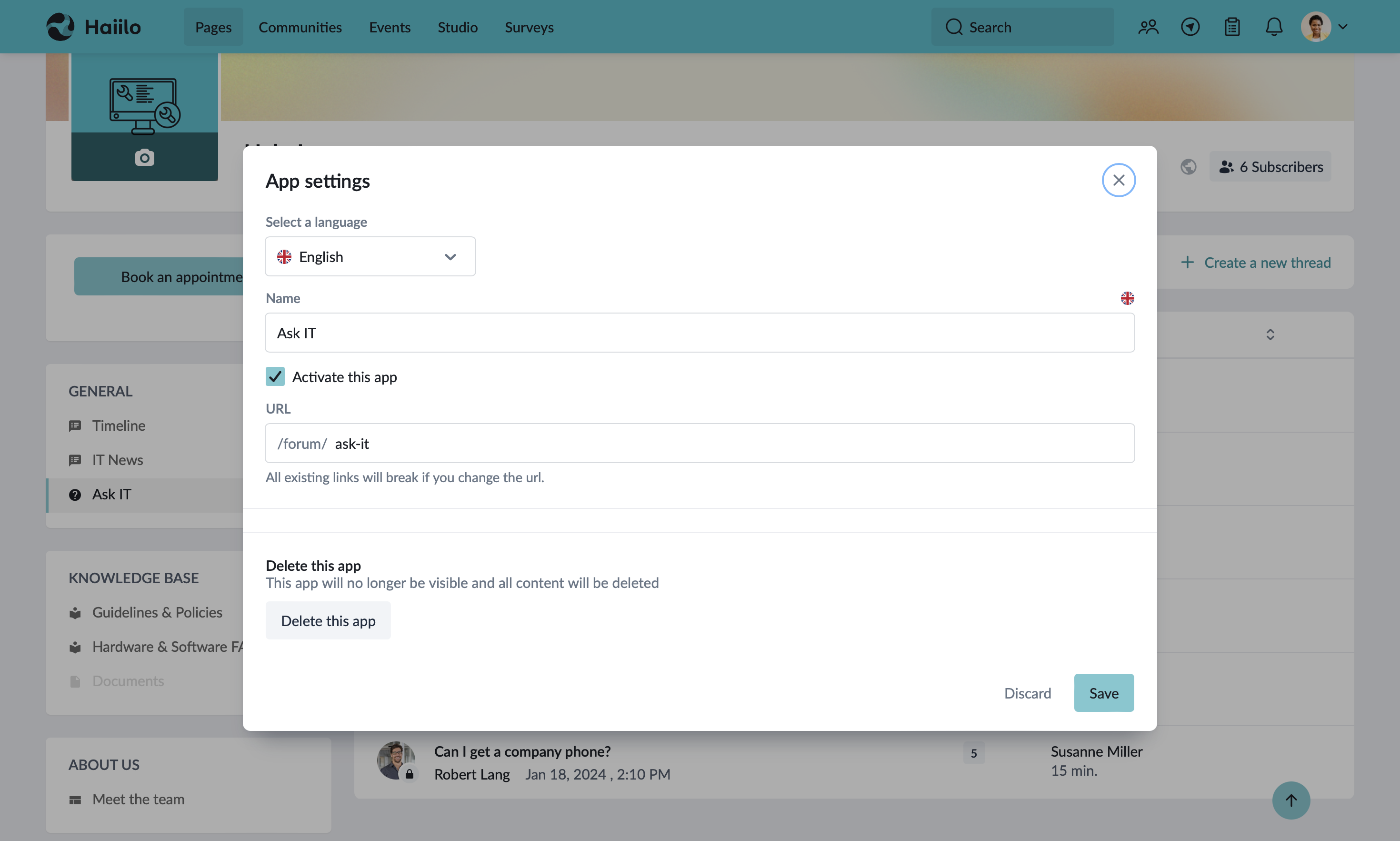 Setting up a Forum app – Haiilo Support Center