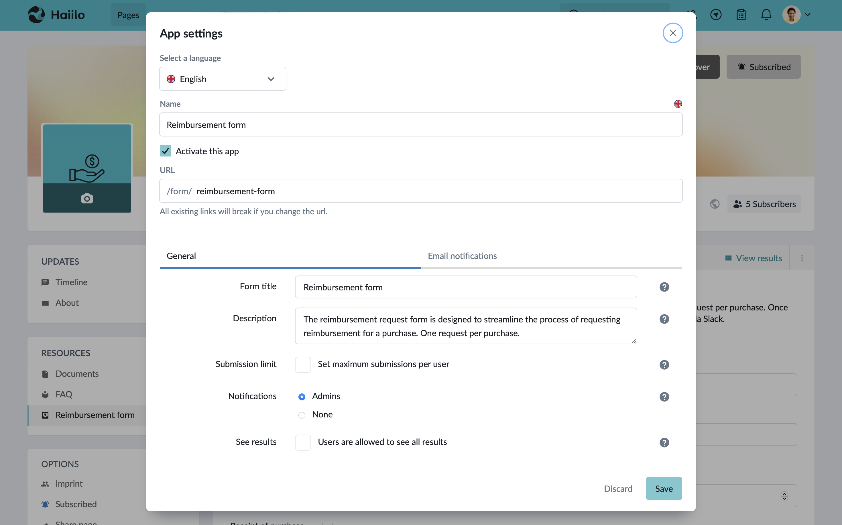 Setting up a Form app – Haiilo Support Center