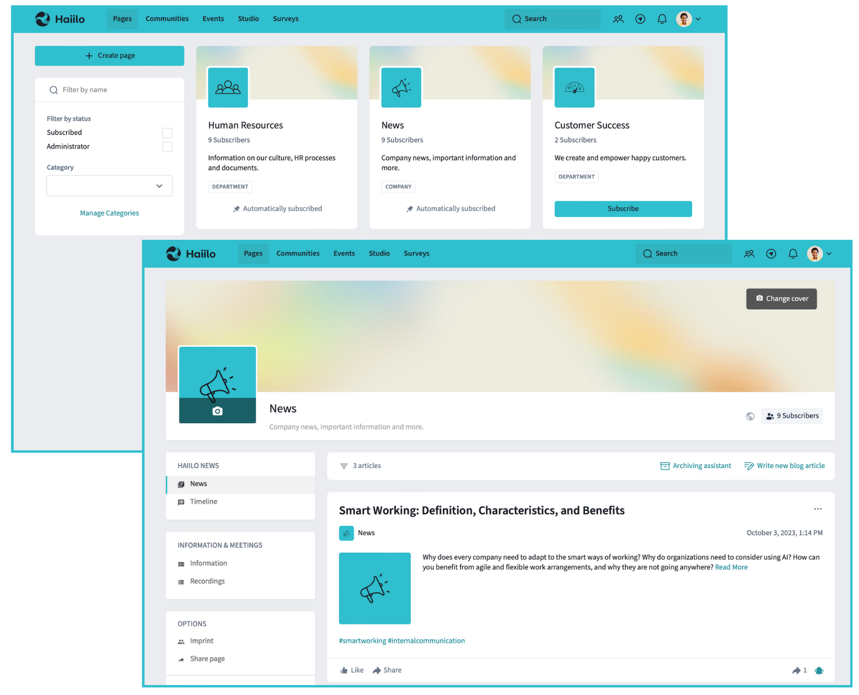 Pages overview – Haiilo Support Center