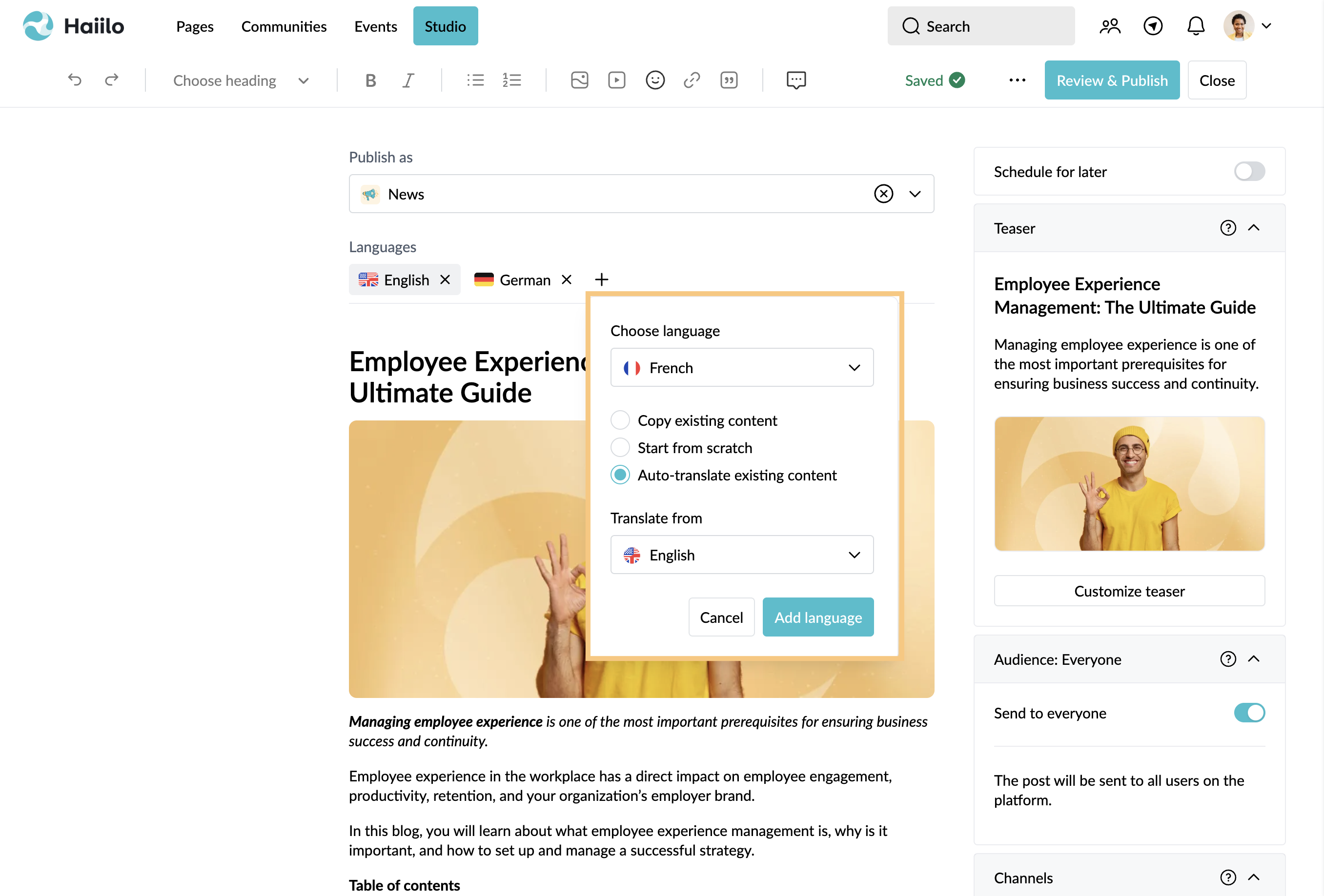 Providing Multichannel posts in multiple languages – Haiilo Support Center