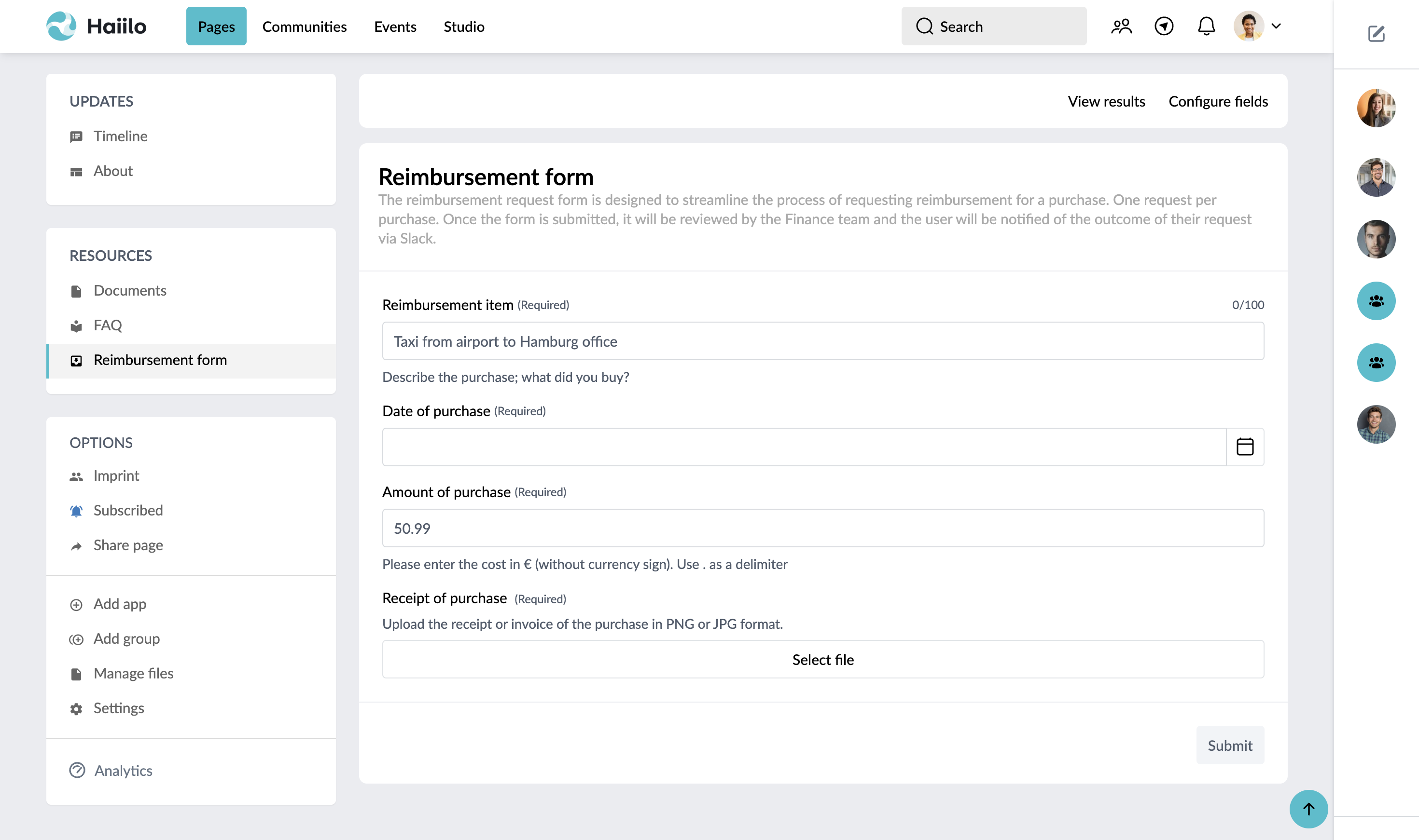 Formular-App Überblick – Haiilo Support Center