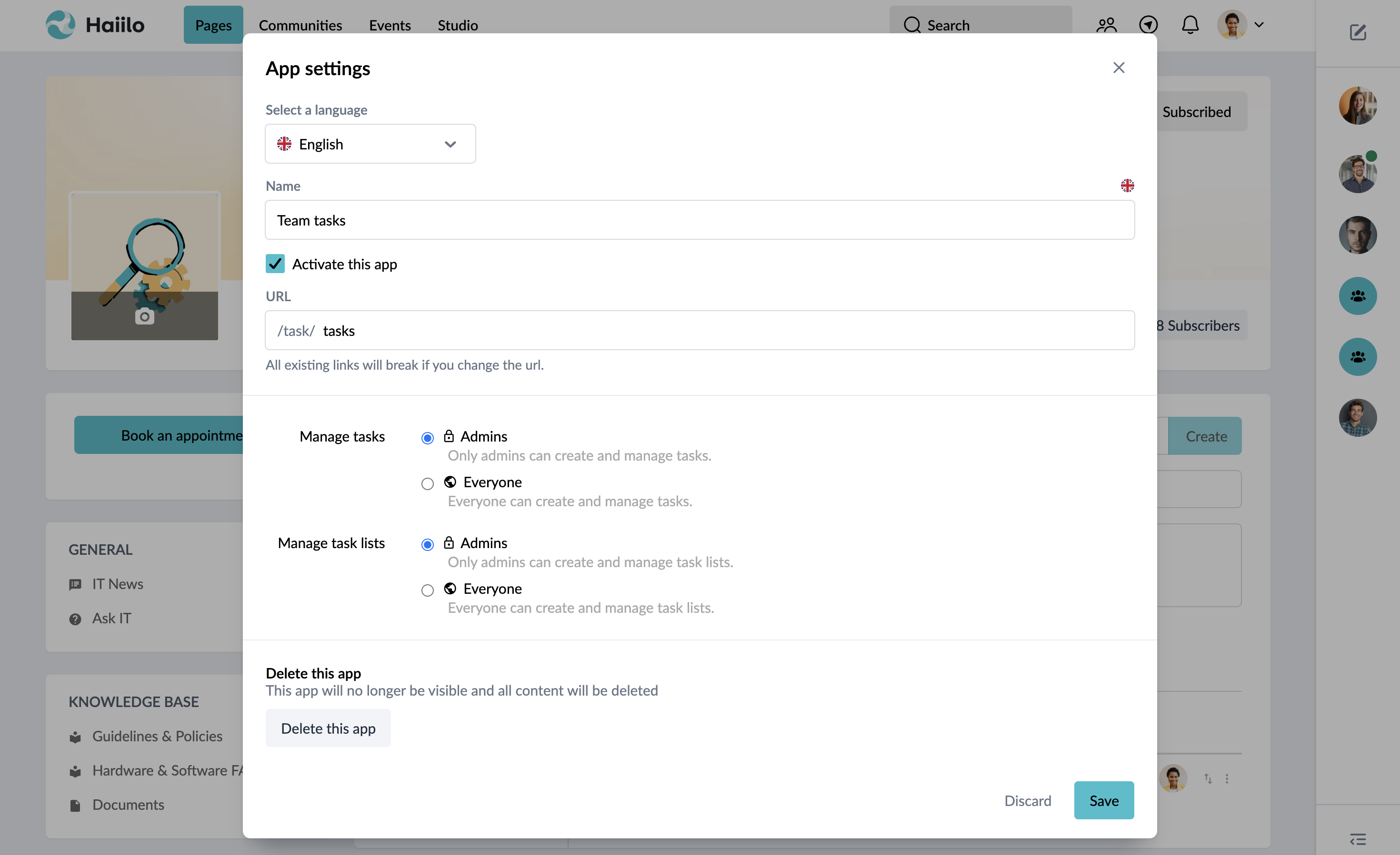 Setting up a Tasks app – Haiilo Support Center