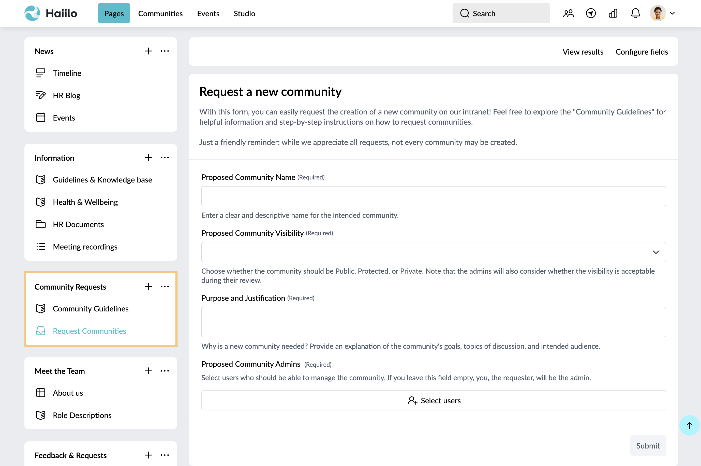 Example: Community request process – Haiilo Support Center