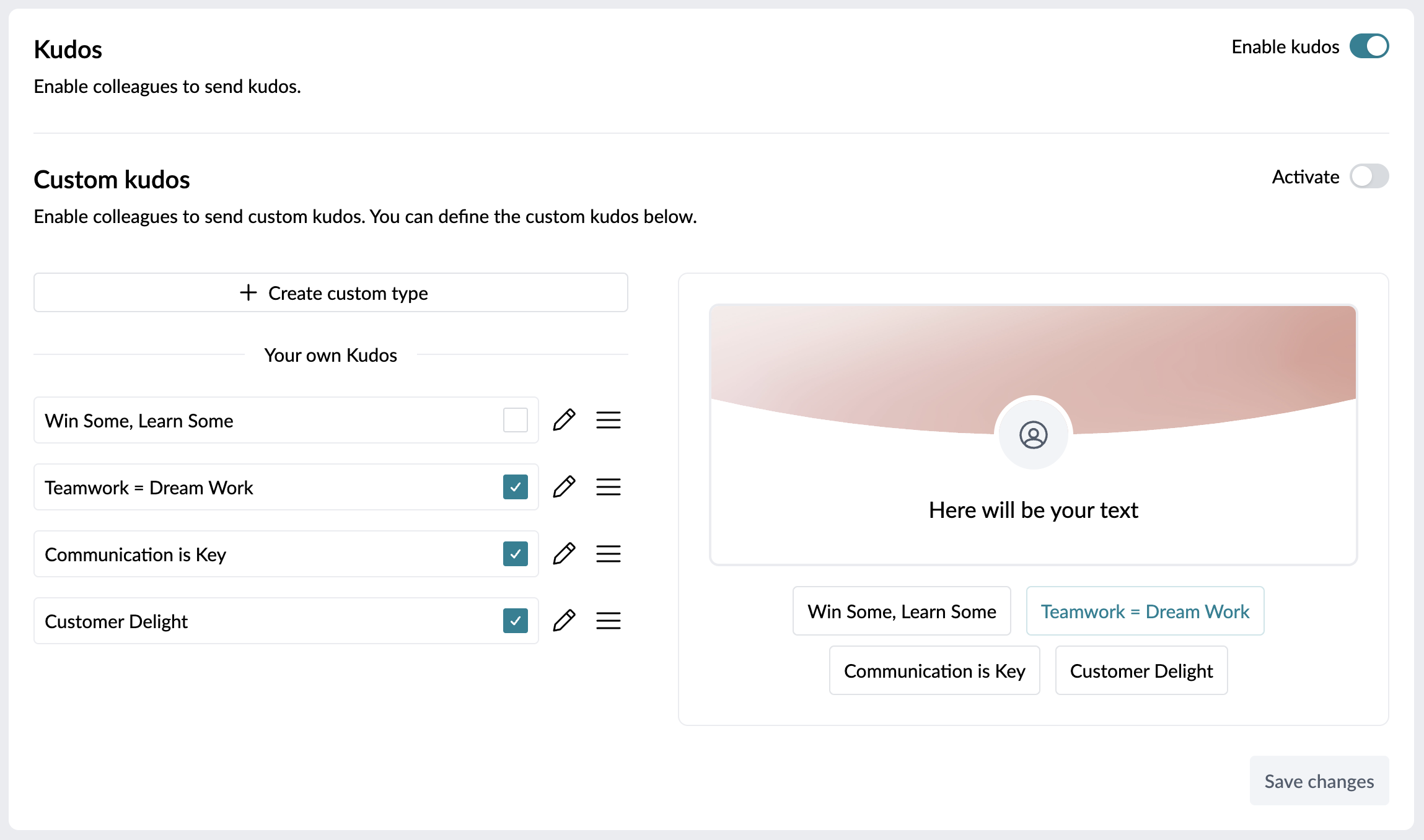 Creating custom kudos types – Haiilo Support Center