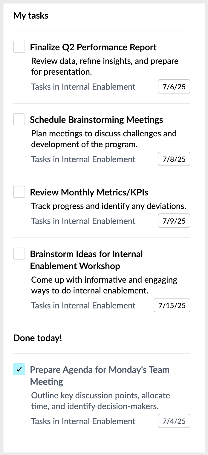 My Tasks widget – Haiilo Support Center