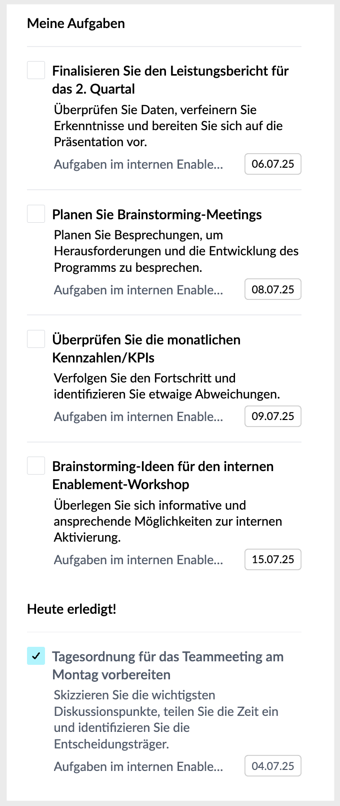 Meine Aufgaben-Widget – Haiilo Support Center