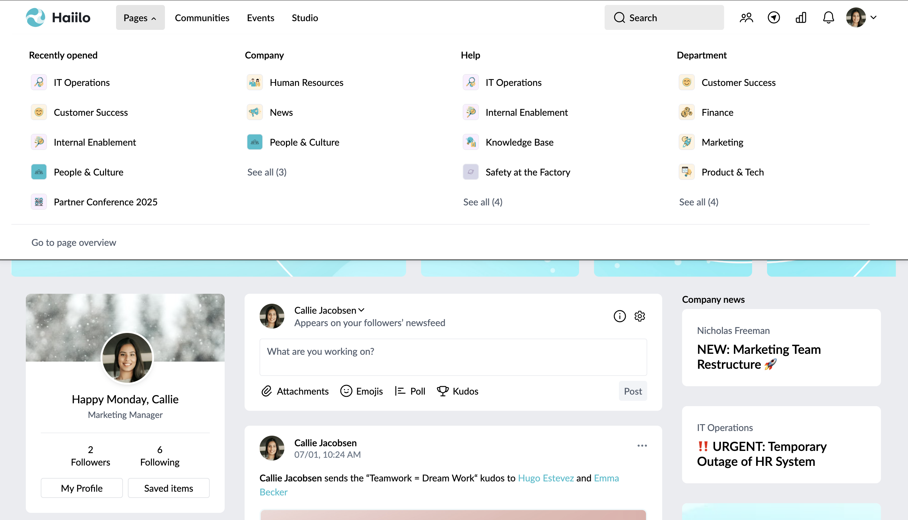 Understanding the drop-down page menu – Haiilo Support Center