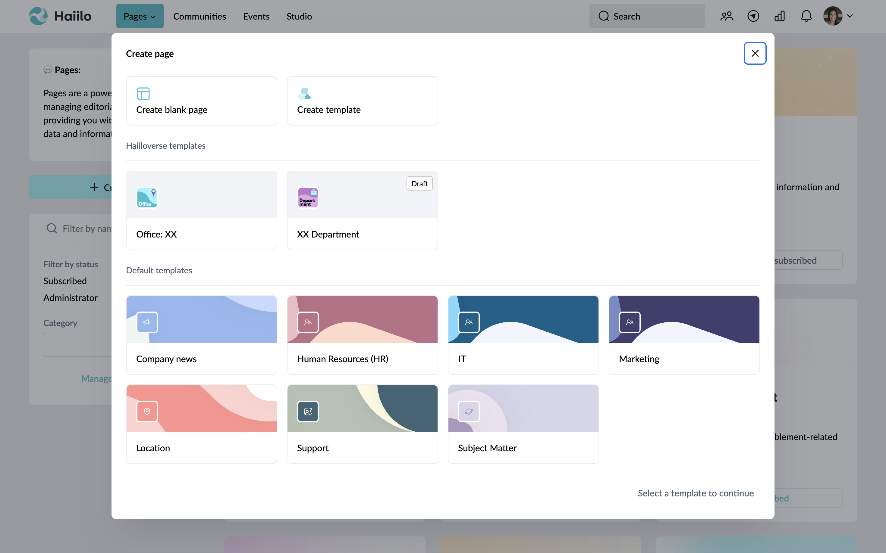 Using custom page templates – Haiilo Support Center